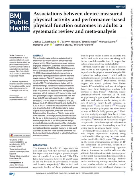 Pdf Associations Between Device Measured Physical Activity And Performance Based Physical
