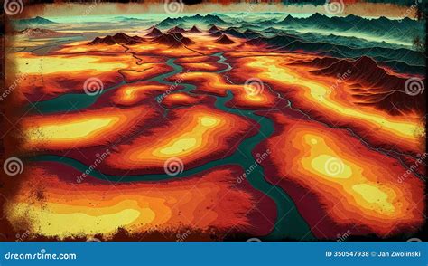 Colorful Topographic Map With Contour Lines Geographic Terrain Grid