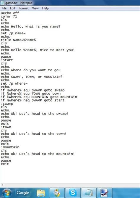 learn to create a text based game with notepad