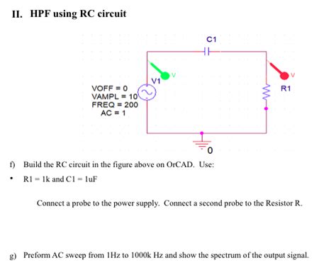 Solved II HPF Using RC Circuit C1 Th R1 VOFF 0 VAMPL 10 Chegg Com