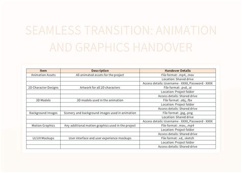 seamless transition animation and graphics handover excel template and