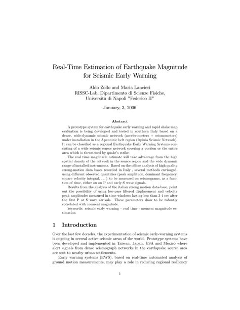 Pdf 4 Real Time Estimation Of Earthquake Magnitude For Seismic Early Warning