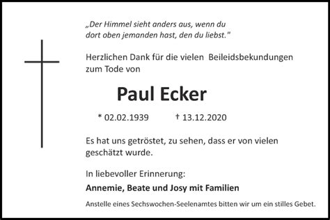 Traueranzeigen Von Paul Ecker Aachen Gedenkt