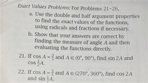 Solved Exact Values Problems For Problems A Use The Chegg Com