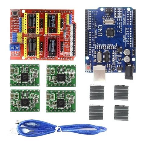 Kit Cnc Shield V3 Compatível Arduino Uno R3 Cabo Usb 4 Driver A4988
