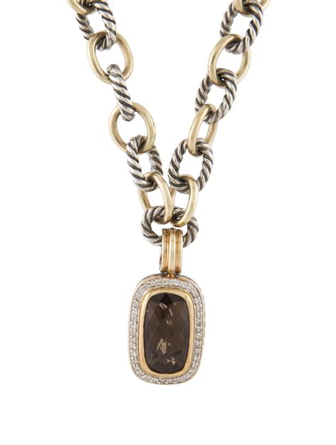 David Yurman Smoky Quartz And Diamond Pendant Necklace 18k Yellow Gold