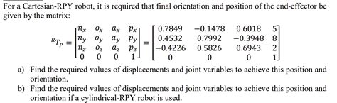 [solved] For A Cartesian Rpy Robot It Is Required That Fi