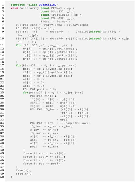 Interaction Function In The N Body Simulation Code Written In C
