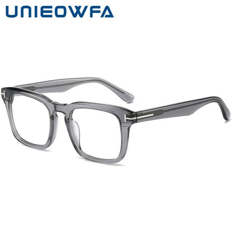 Unieowfa Tom Ford Acetate Eyeglasses Frame Men Square Clear Thick Frame
