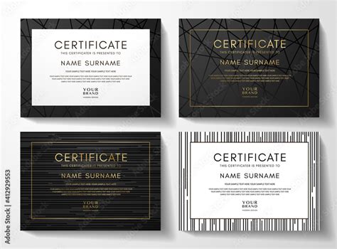 Modern Black Certificate Frame Design Set With Luxury Line Pattern