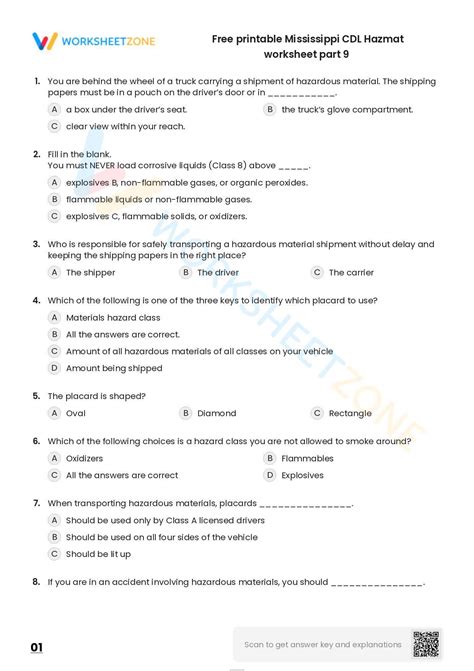 Free Printable Mississippi Cdl Hazmat Worksheet Part 9