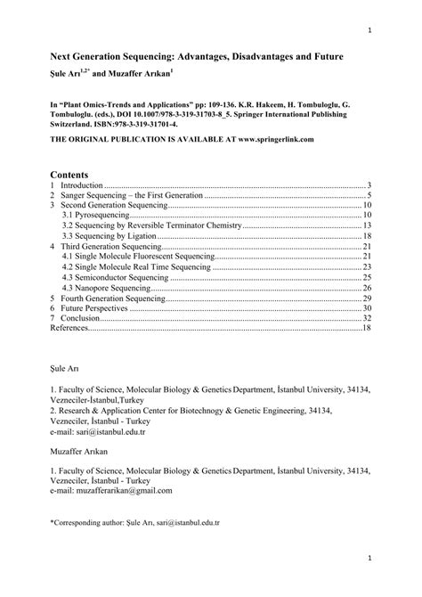 Pdf Next Generation Sequencing Advantages Disadvantages And Future