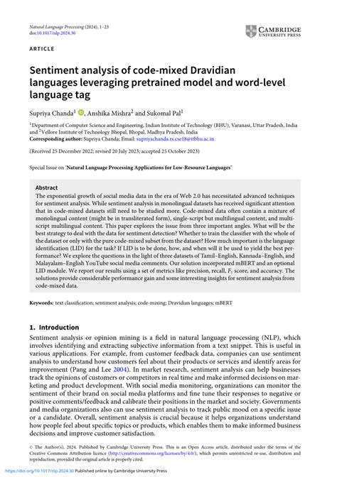 Pdf Sentiment Analysis Of Code Mixed Dravidian Languages Leveraging Pretrained Model And Word