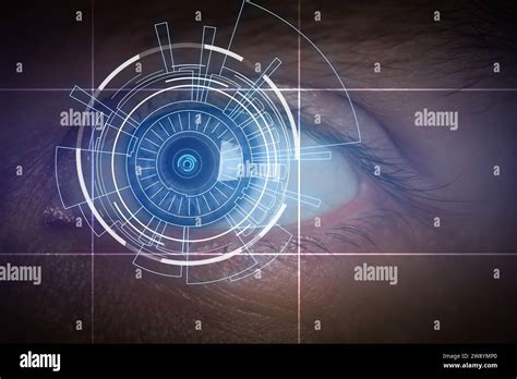 Facial And Iris Recognition Man With Digital Biometric Scan Closeup