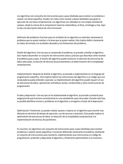 Los Algoritmos Son Conjuntos De Instrucciones Paso A Paso Diseñadas Para Resolver Un Problema O