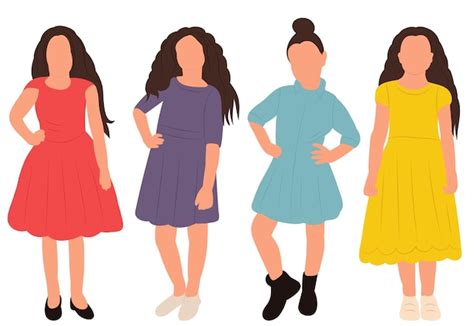 Meninas No Vetor Isolado De Fundo Branco Vetor Premium