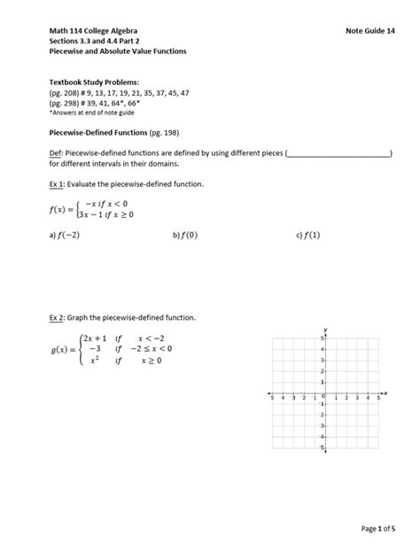 Sections 33 44 Part 2 Piecwise And Absolute Value Functions Pdf