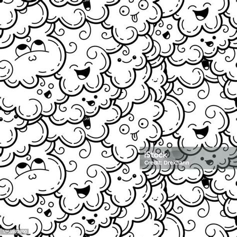 인쇄 디자인 및 색칠 공부 책에 대 한 재미 있는 낙서 구름과 완벽 한 패턴 0명에 대한 스톡 벡터 아트 및 기타 이미지 0명 귀여운 기이함 Istock