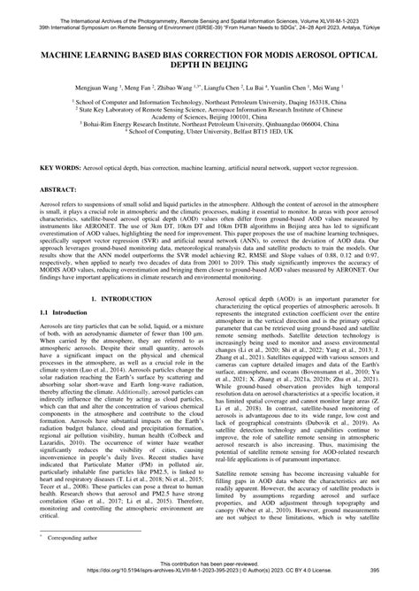 Pdf Machine Learning Based Bias Correction For Modis Aerosol Optical Depth In Beijing