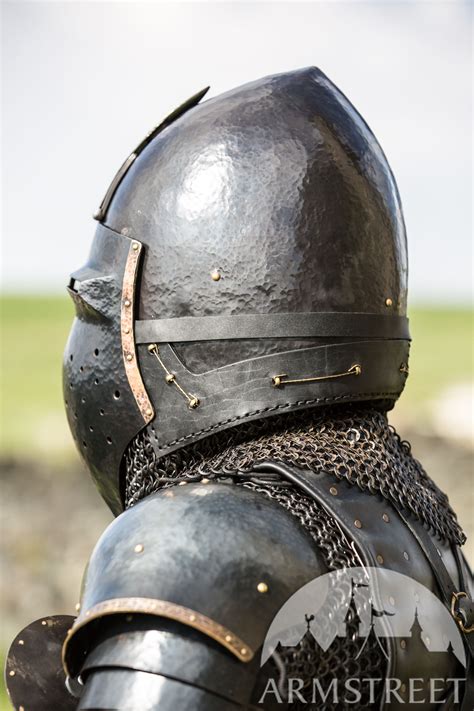 Blackened Klappvisor Bascinet Xiv Century Medieval Helmet With Visor