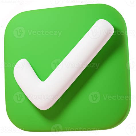 3d Rendering Of Green Check Mark Button 26420355 Png