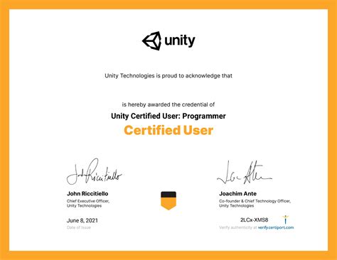 unity certified user certification