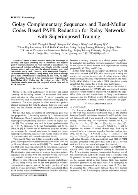 Pdf Golay Complementary Sequences And Reed Muller Codes Based Papr Reduction For Relay