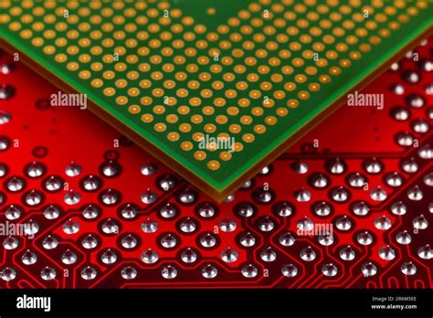 Computer Cpu Chip On Mainboard Extra Close Up Stock Photo Alamy