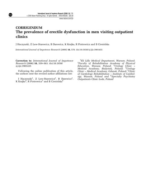 Pdf The Prevalence Of Erectile Dysfunction In Men Visiting Outpatient Clinics