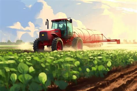 Premium Ai Image The Tractor Is Spraying Pesticides On A Soybean Field Illustration Generative Ai