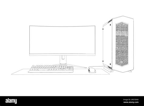 Contour Of Gaming Computer Monitor With Keyboard And Mouse Vector Illustration Stock Vector