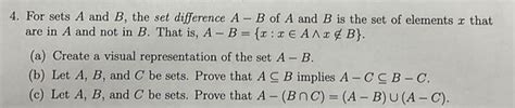 Solved For Sets A And B The Set Difference AB Of A And Chegg Com