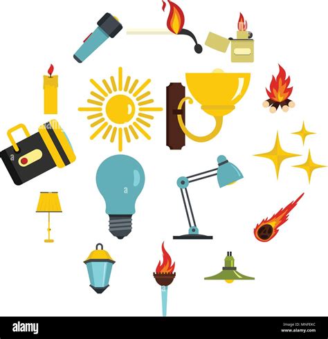 Light Source Symbols Icons Set In Flat Style Stock Vector Image Art Alamy