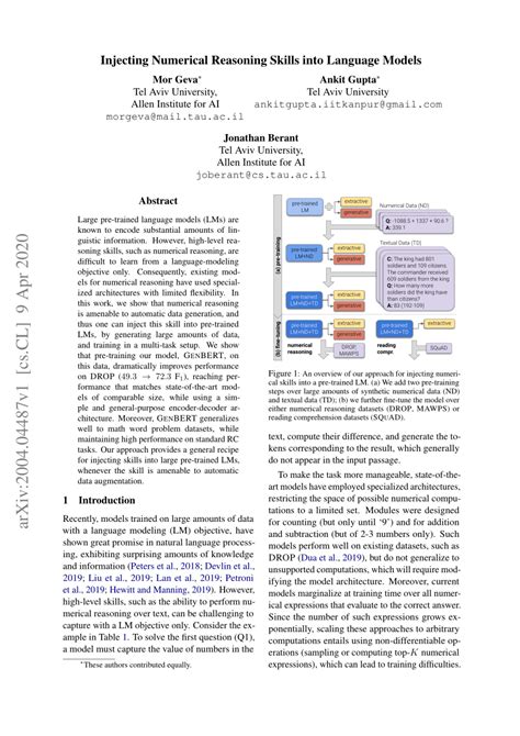 Pdf Injecting Numerical Reasoning Skills Into Language Models