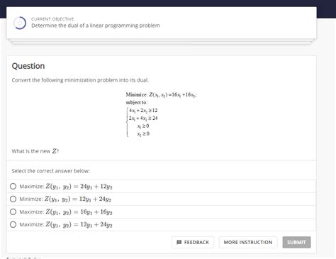 solved current objective determine the dual of a linear