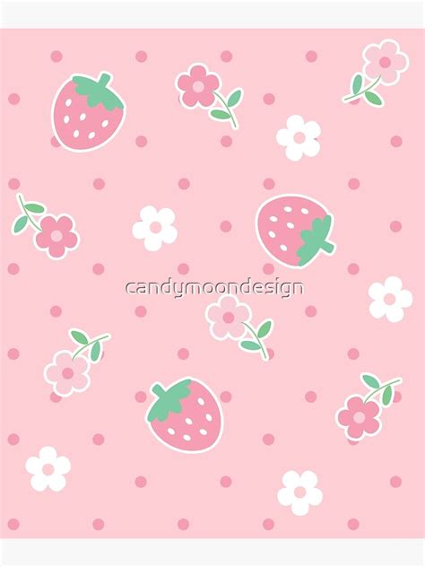 Strawberries Pink Flowers Dots Kawaii Cute Pastel Canvas Print For