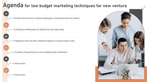 Agenda For Low Budget Marketing Techniques For New Venture Strategy Ss V Ppt Sample