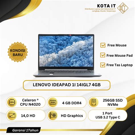 Jual LAPTOP BARU Lenovo Ideapad 1i 14IGL7 With Intel Celeron N4020 RAM 4GB SSD 512GB Shopee
