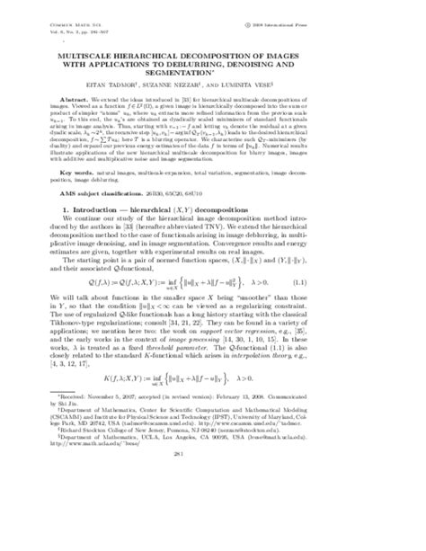 Pdf Multiscale Hierarchical Decomposition Of Images With Applications