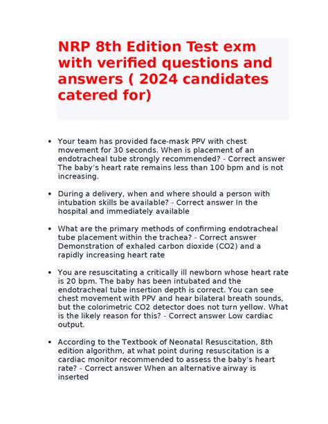 Nrp 8th Edition Test Exm With Verified Questions And Answers 2024 Candidates Catered For