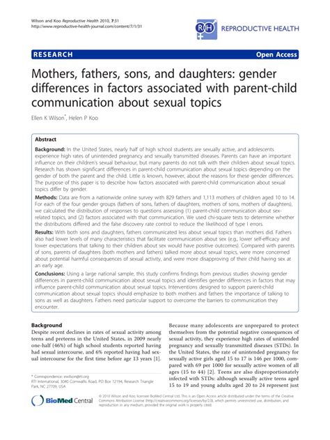 Pdf Mothers Fathers Sons And Daughters Gender Differences In