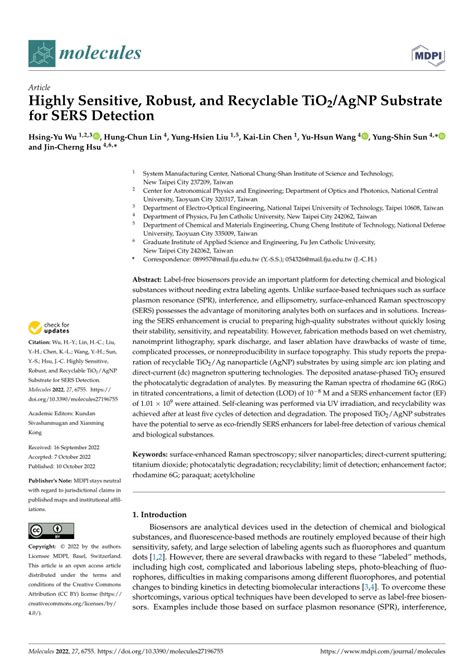 Pdf Highly Sensitive Robust And Recyclable Tio2 Agnp Substrate For Sers Detection