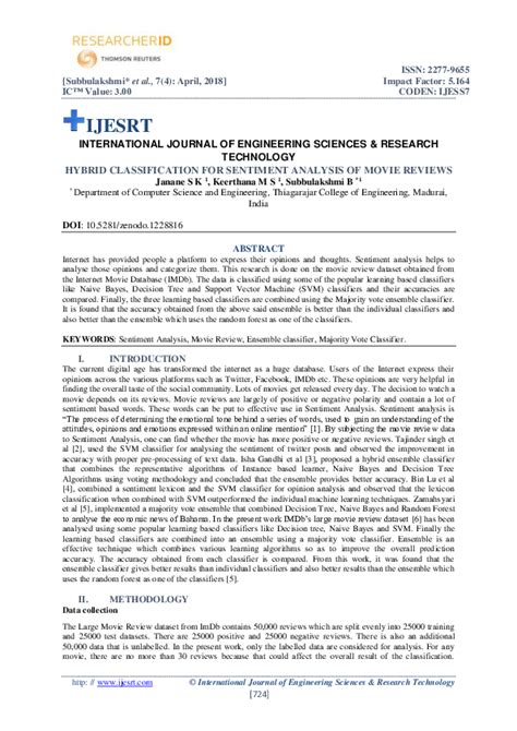 Pdf Hybrid Classification For Sentiment Analysis Of Movie Reviews