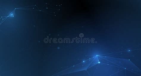 Vector Molecule Network Connected Lines With Dots Technology On Blue Background Stock