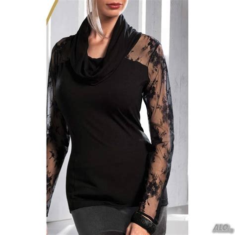 Блуза с дантела Евиза 25088 S M L Xl Блуза Дамско бял черен Облекло