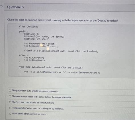 Solved Question 35 Given The Class Declaration Below What