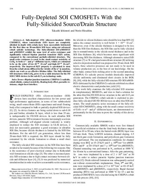 Pdf Fully Depleted Soi Cmosfets With The Fully Silicided Sourcedrain Structure