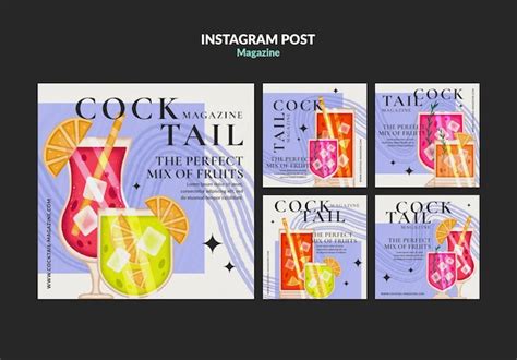 Premium Psd Hand Drawn Cocktail Magazine Instagram Posts