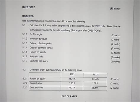 Solved Question 5 20 ﻿marks Requireduse The Information