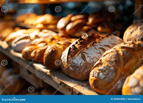 Different Types Of Bread Loaves On Bakery Shelves Baker Shop With